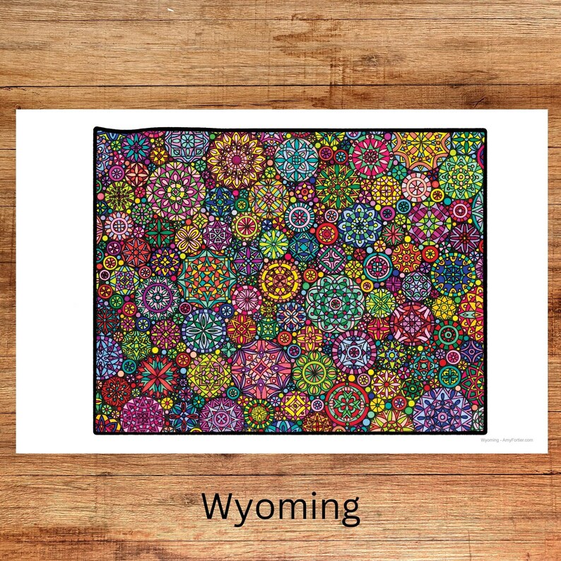 Wyoming Coloring Poster - Hand Drawn Mandala Design, 11 X 17 Inch, 80 ...