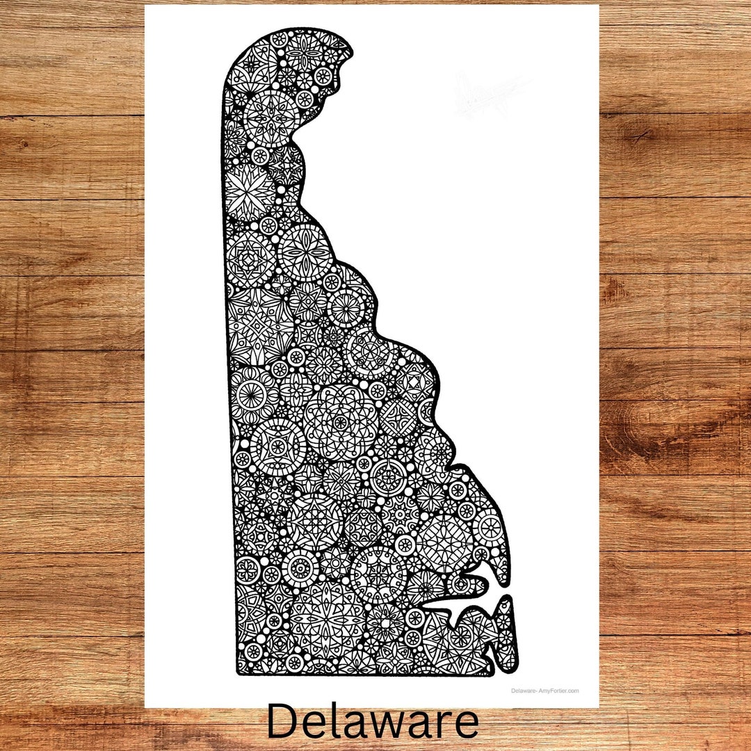 Delaware Coloring Poster - Hand Drawn Mandala Design, 11 X 17 Inch, 80 ...