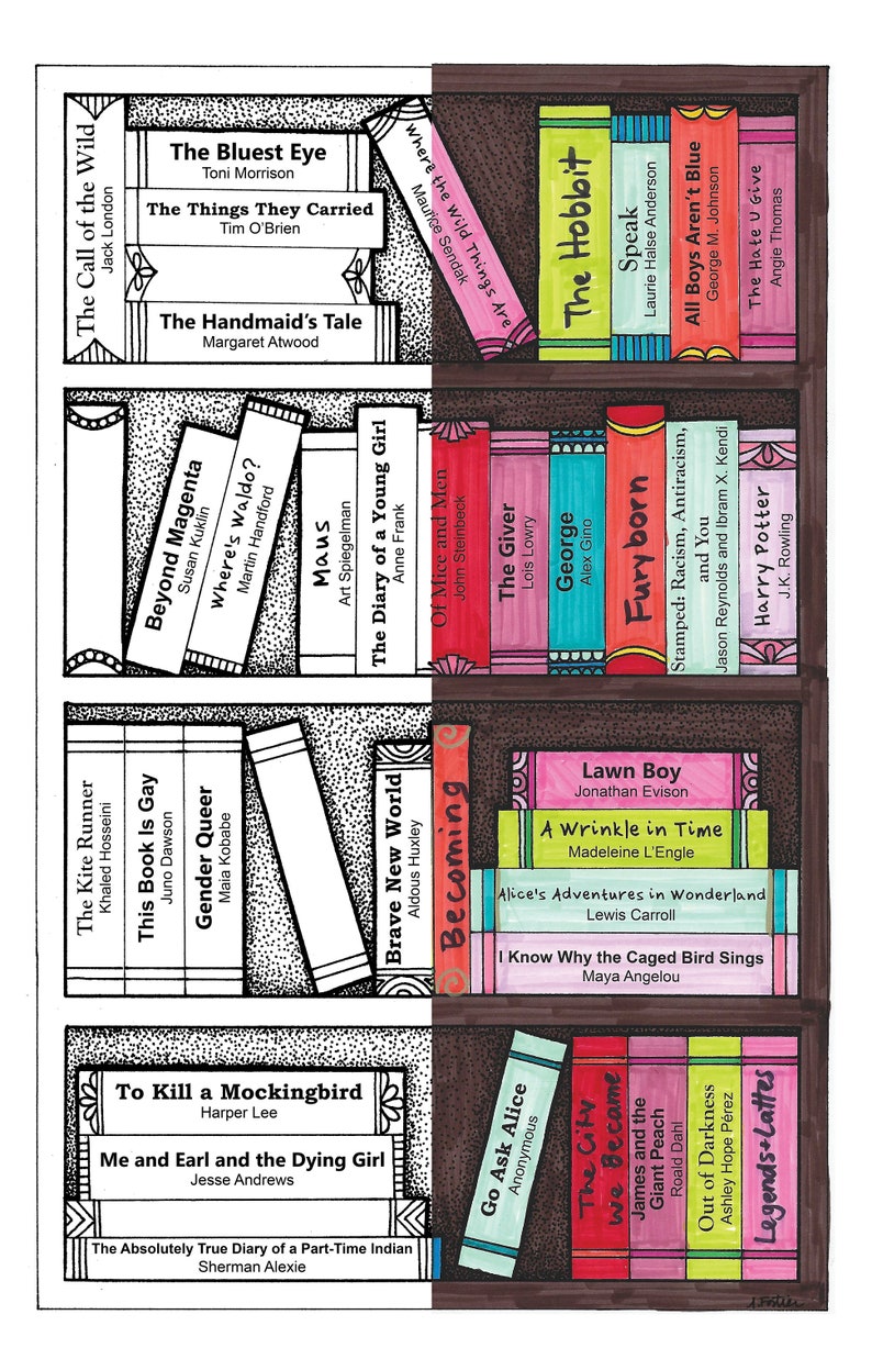 Banned Books List Coloring Poster: Hand-drawn Design (11x17 Inch) - Etsy