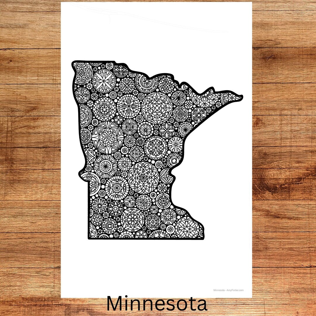Minnesota Coloring Poster - Hand Drawn Mandala Design, 11 X 17 Inch, 80 ...
