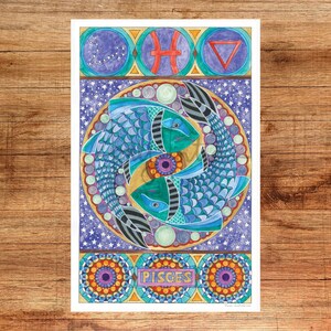 Pisces Coloring Poster - Hand Drawn Design, 11 X 17 Inch, 80# Card ...