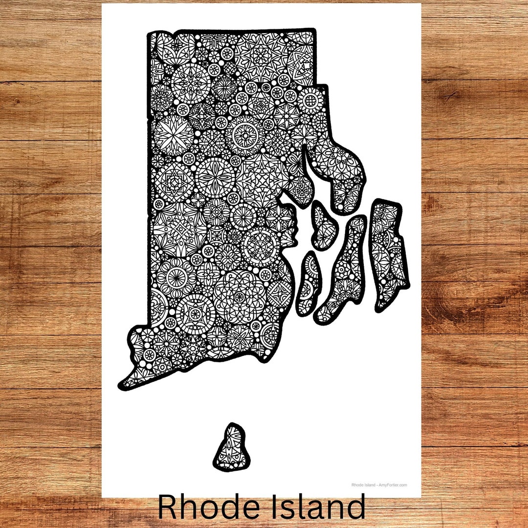 Rhode Island Coloring Poster: Hand-drawn Mandala Design - Etsy