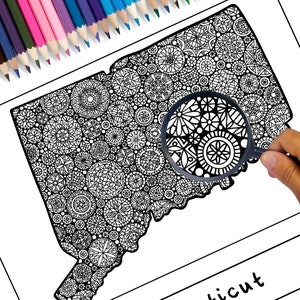 Connecticut Coloring Poster - Hand Drawn Mandala Design, 11 X 17 Inch ...