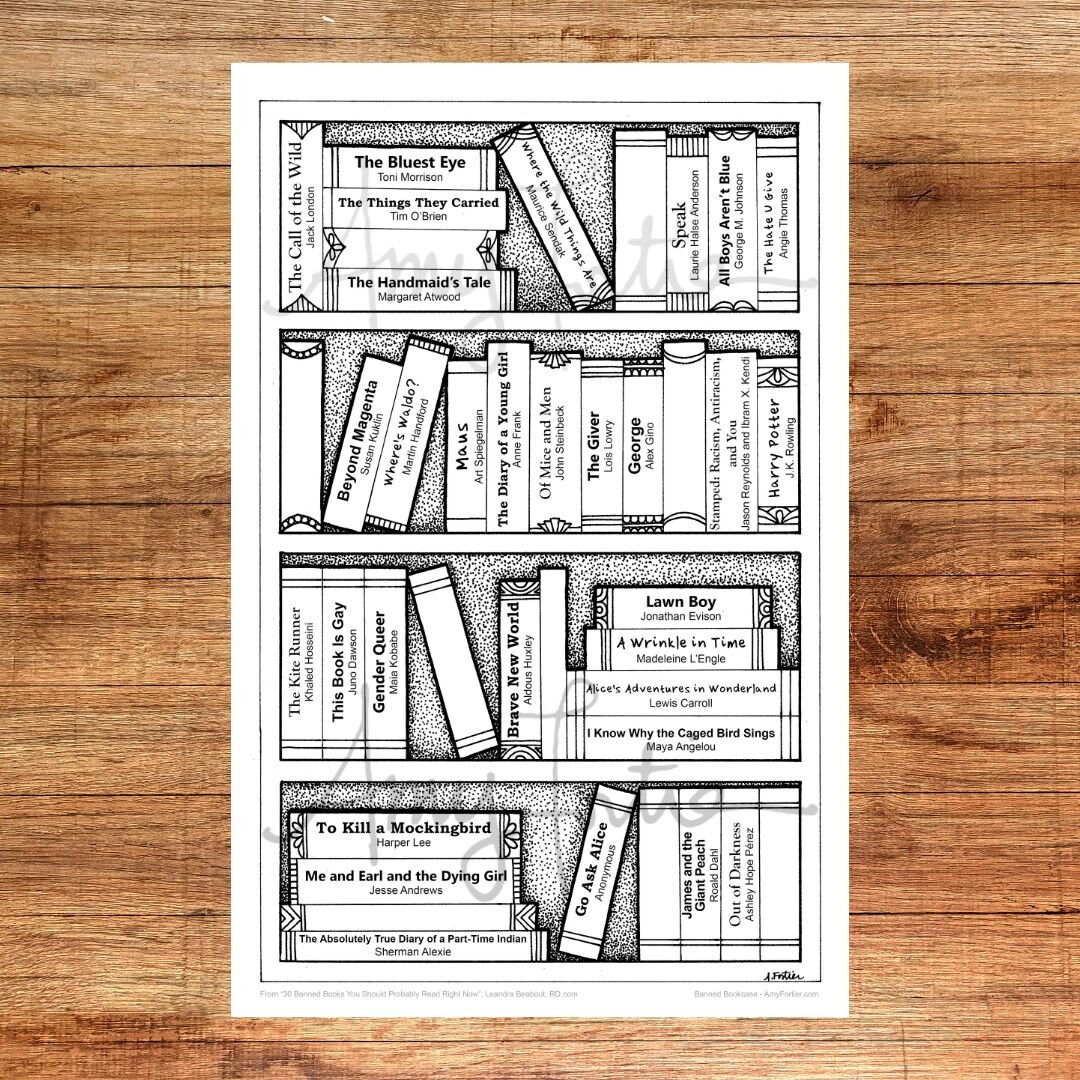 Banned Books List Coloring Poster: Hand-drawn Design (11x17 Inch) - Etsy