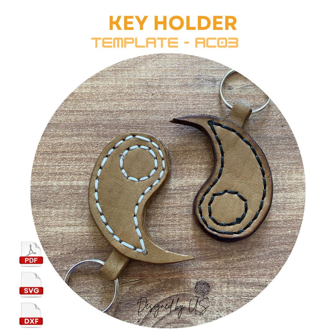 Leather Yin Yang Key Holder Template: Keychain Pattern (PDF, SVG, DXF ...