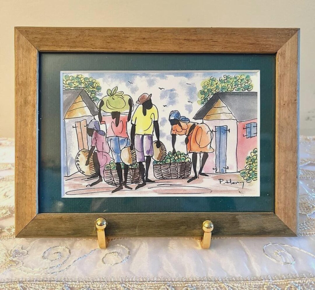Pierre Henri Watercolor Painting / Jamaican Fruit Market Scene / Artist ...