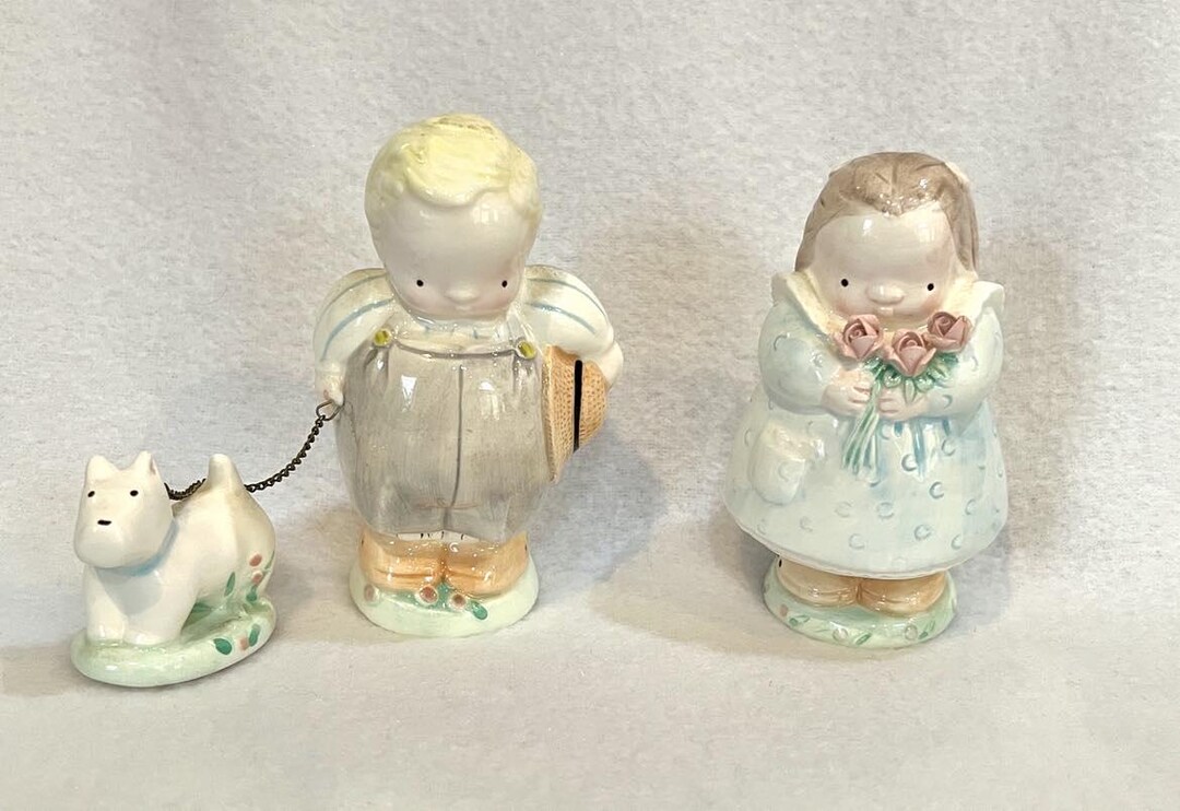Vintage Michael & Co Little Girl With Roses and Little Boy With Dog - Etsy