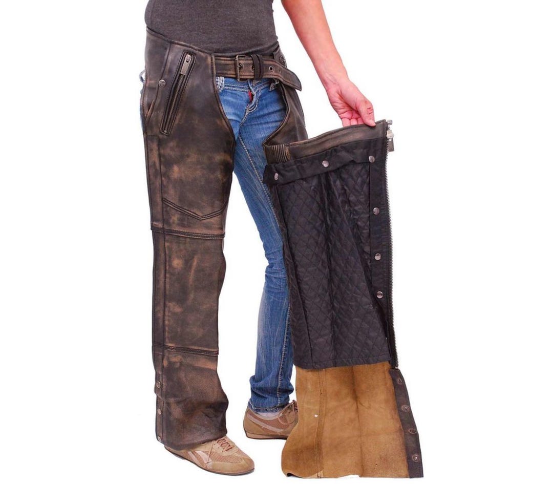 Men's Leather Biker Distressed Thermal Lined 4 Pocket Chaps - Etsy