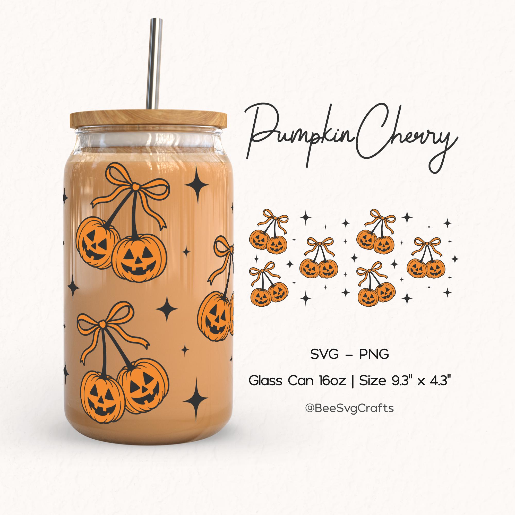 Pumpkin Cherry Bow Libbey Glass Wrap Svg, Fall Coquette Cup, 16oz ...