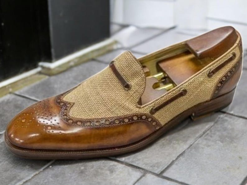 Handmade Leather Brogue Moccasin Shoe: Two Tone Wingtip Dress Shoes - Etsy