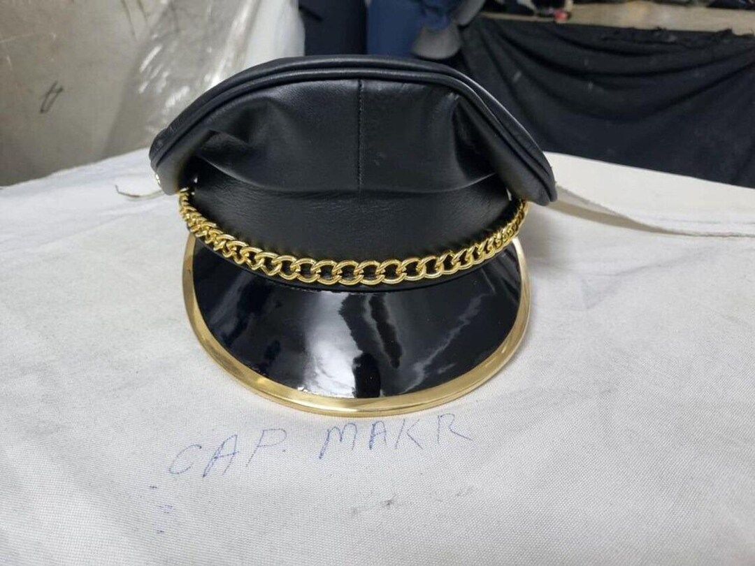 Finest Soft Real Leather Muir Cap Peaked Cap With Chain, Biker Cap ...