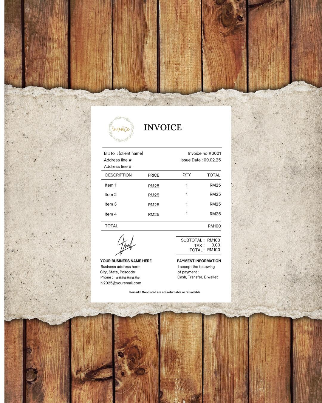 Minimalist Invoice Template, Invoice Editable, Printable Small Business ...