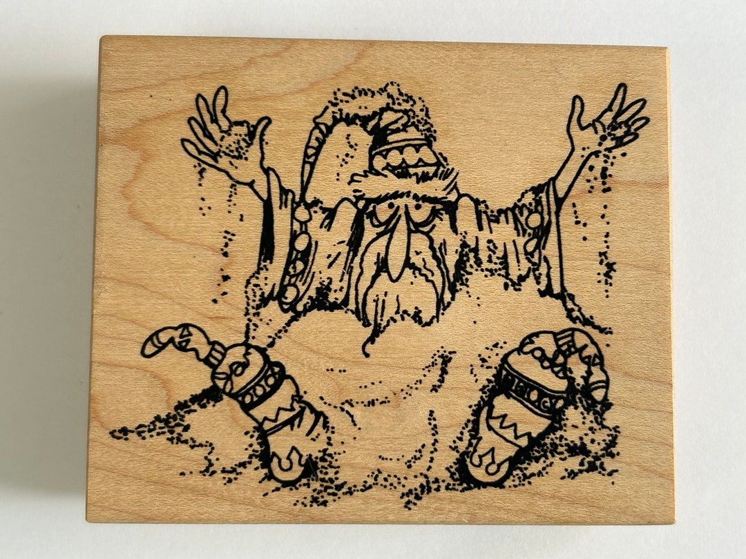 Rare Vintage Rubber Stamp WIZARD Sitting in Pile of Sand Dust Sparkles ...