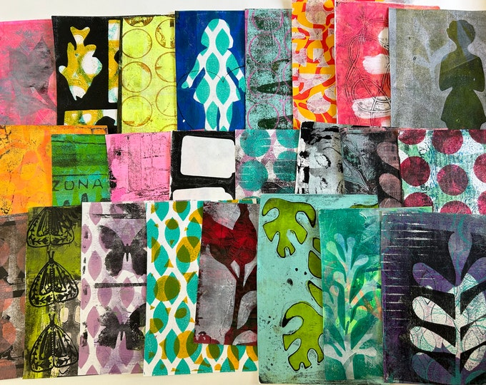 24 Gel Plate Prints for Collage, Art Journaling and More Approx 4x6 to ...