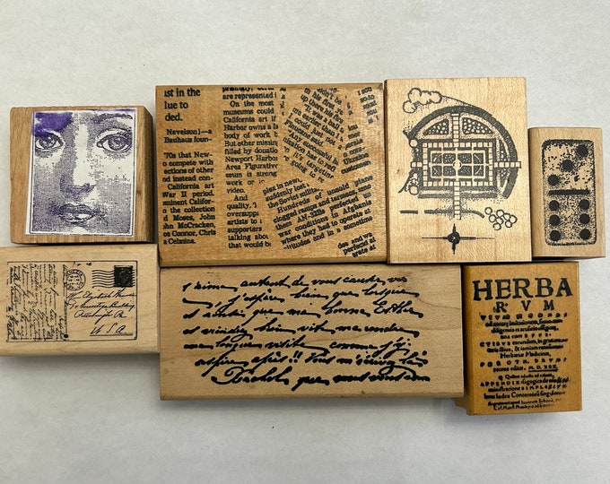 7 Rubber Stamps - Collage Stamps - Face Stamp, Text Stamp, Domino Stamp ...