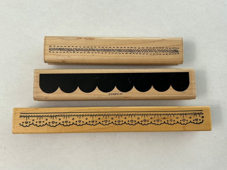 3 Rubber Stamps - Border Stamps - Eyelet Lace Border, Solid Scalloped ...