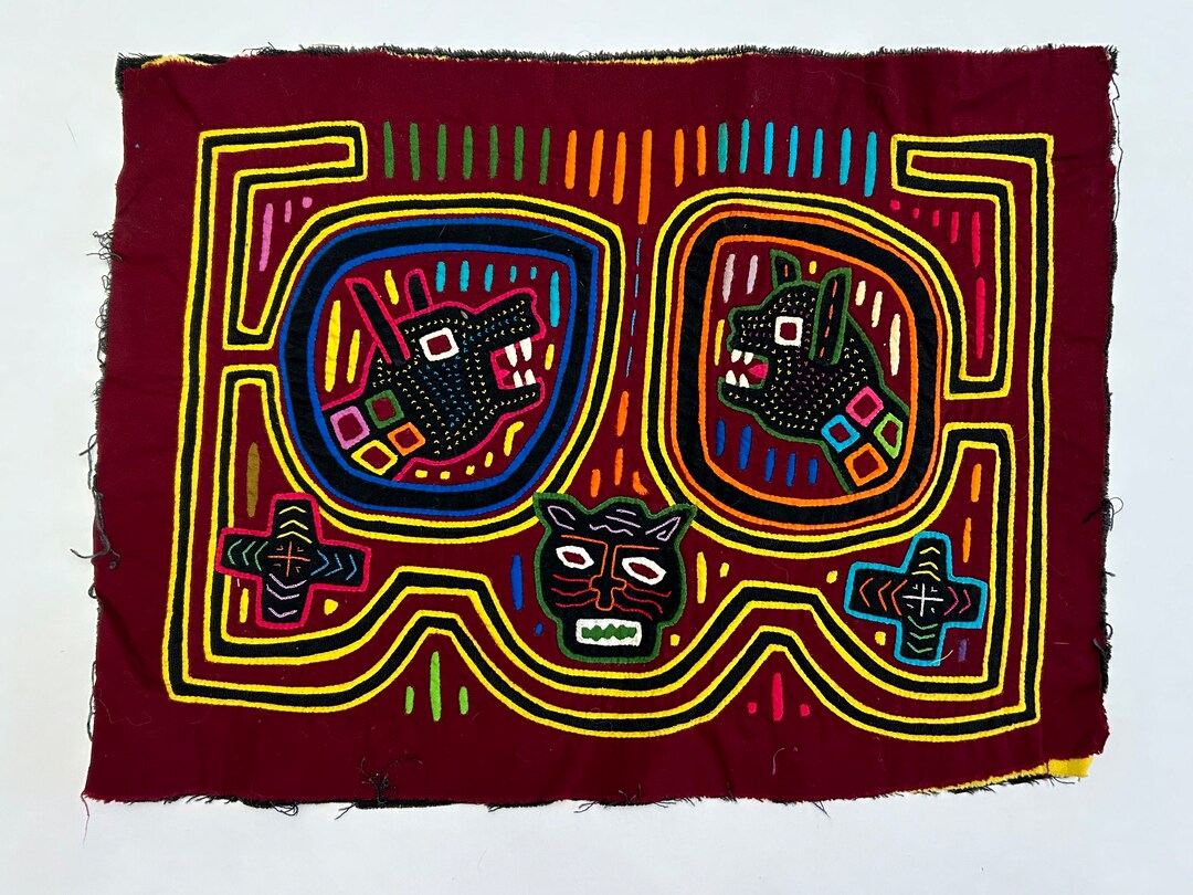 Vintage MOLA Textile Cats, Jaguars, Animal, Folk Art 14.5 X 11 Inches ...