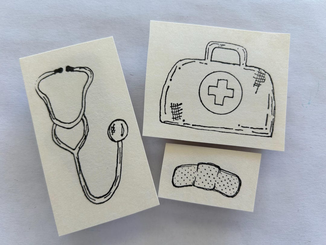 3 Rubber Stamps - Bandage, Stethoscope, Doctor's Bag - Stamps for Get ...