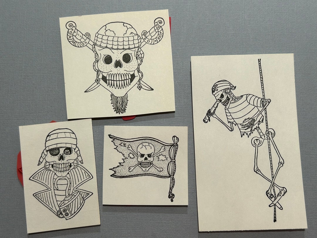 4 Rubber Stamps - Skeleton Pirate Skull and Crossbones Pirate Flag ...