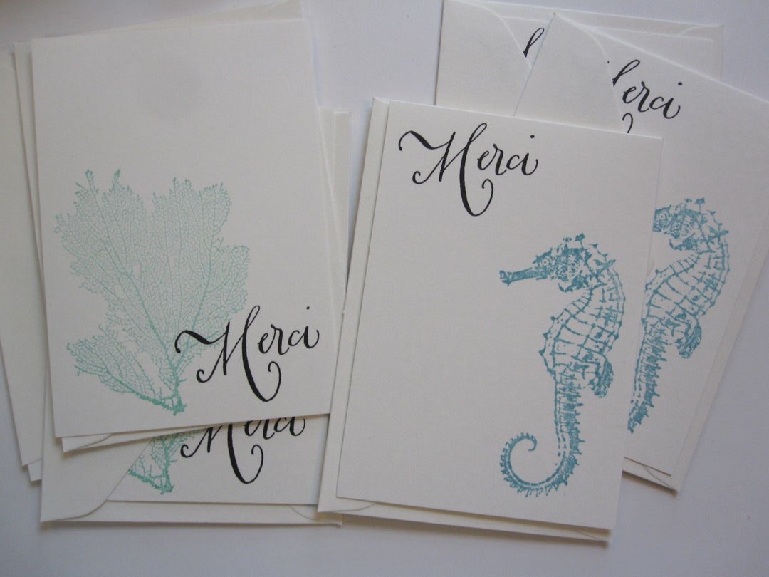 24 Cards Seahorse and Sea Fan MERCI Cards With Envelopes Flat Cards ...