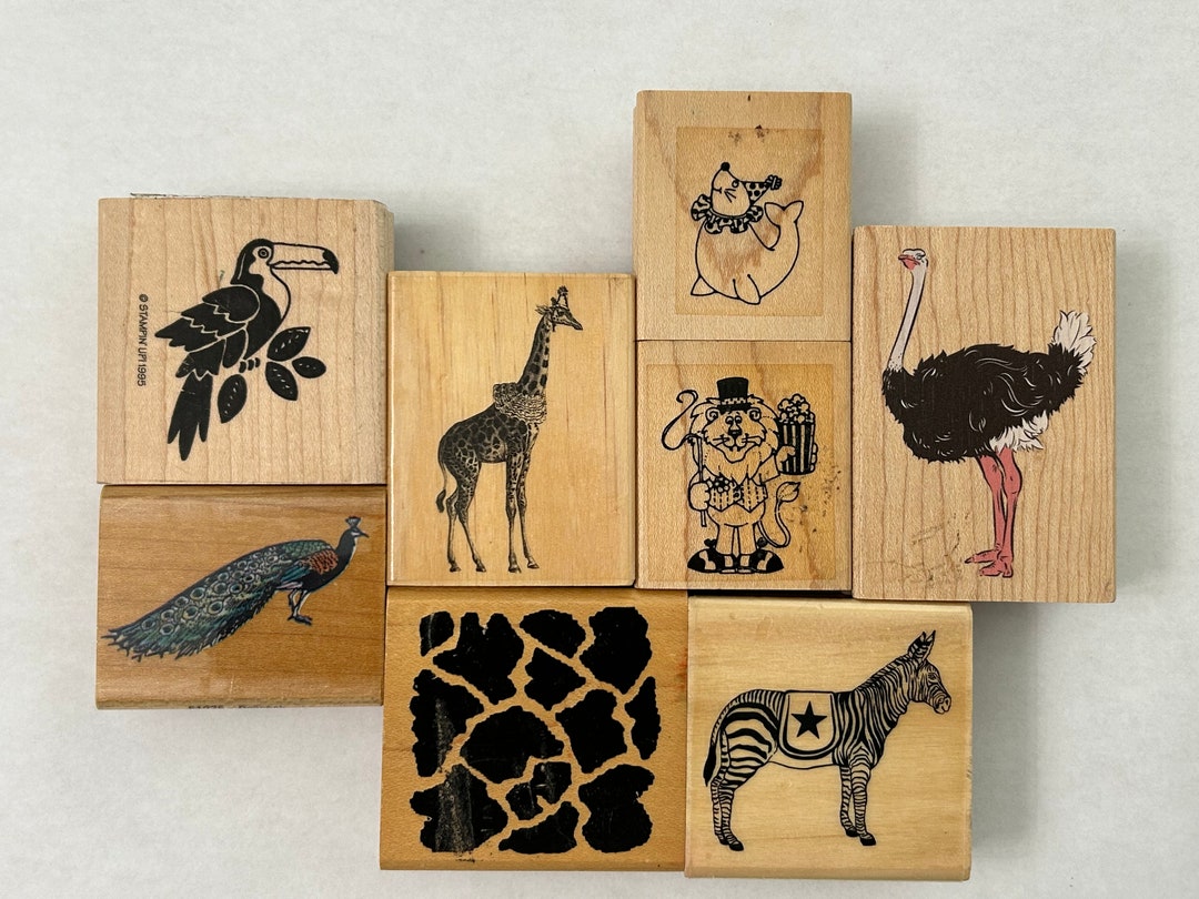 8 Rubber Stamps - Animal and Zoo Theme Stamps - Giraffe, Ringmaster ...