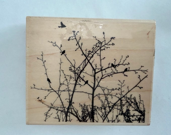 Rubber Stamp - Winter Trees With Birds, Branches - Penny Black Winter ...