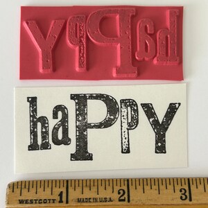 Handmade Rubber Stamp - HAPPY Stamp, Mixed Letterpress Type Font ...