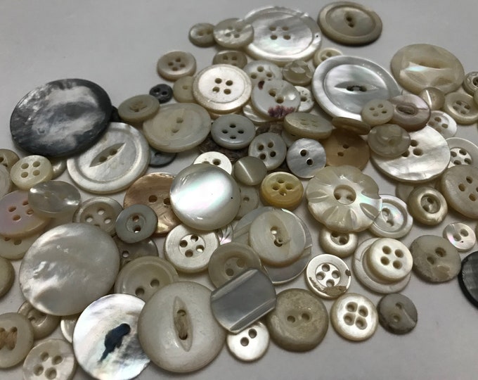 100 Vintage SHELL Buttons Shell and MOP, Assorted Buttons, Salvaged and ...
