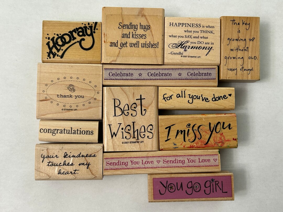 13 Rubber Stamps Sentiment Stamps Best Wishes, You Go Girl, Hooray ...