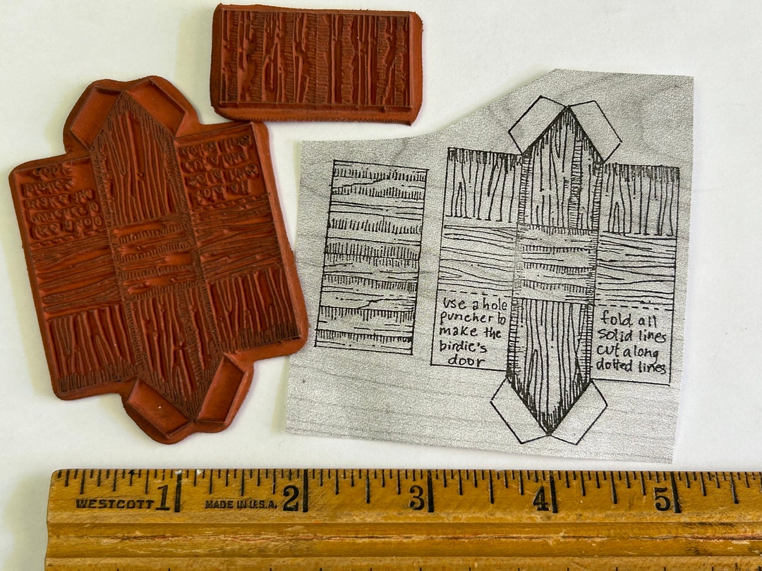 Rubber Stamp - Tiny 3D Bird House Stamp - Unmounted Red Rubber, Gently ...