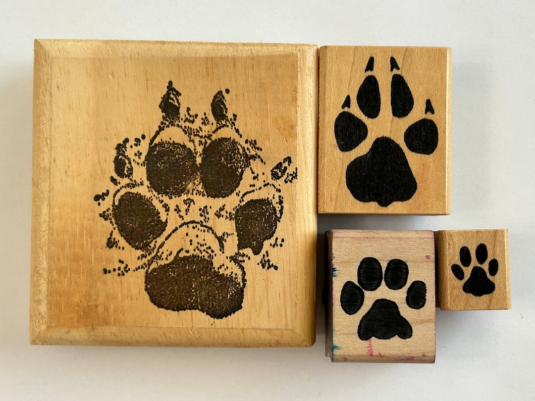 4 Vintage Rubber Stamps - Paw Print Stamps, Dog Paw Stamp, Cat Paw ...