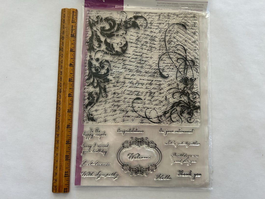 13 Pc Clear Stamp Set - Script Collage XL Stamp Set - Crafters ...
