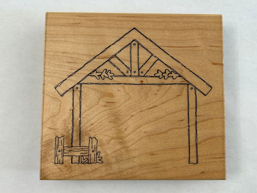 Rubber Stamp - Sacred Stable, Manger Nativity Creche Scene Stamp - 4.25 ...