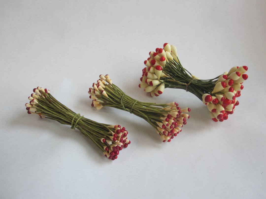 1 Bundle Vintage Stamens - YOUR CHOICE SIZE - Cream With Red Tips - 72 ...