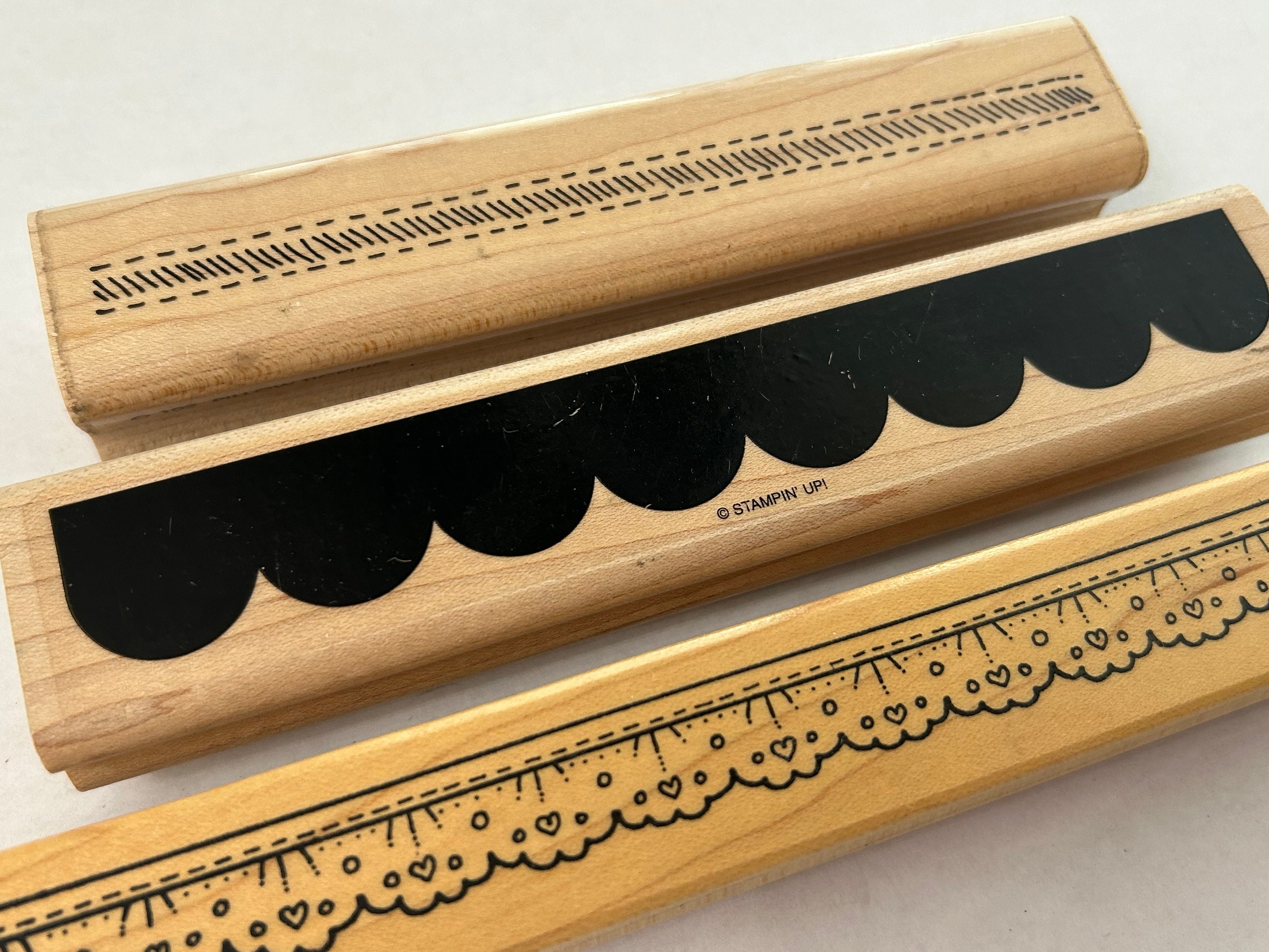 3 Rubber Stamps - Border Stamps - Eyelet Lace Border, Solid Scalloped ...