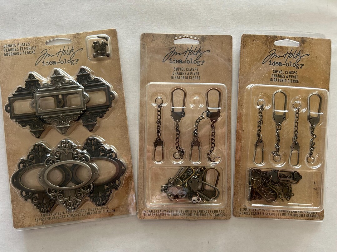 3 Pkgs Tim Holtz Idea-ology Hardware Swivel Clasps and Bookplates for ...