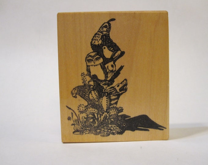 Rubber Stamp - Desert Animals Stamp - Quail, Owl, Jackrabbit, Hawk ...
