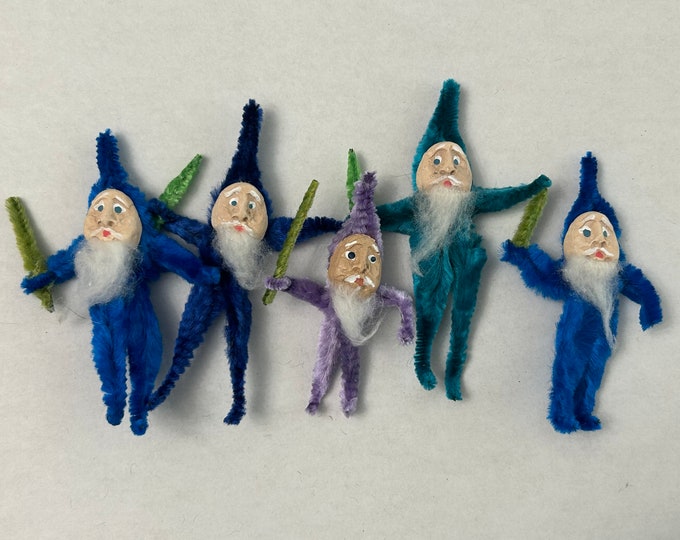 5 Handmade Clay Face Chenille Elves - Vintage Velvet Bump Chenille ...