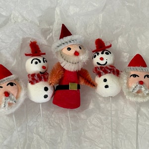5 Handmade Christmas Picks Hand Painted Spun Cotton Santa Claus, Santa ...