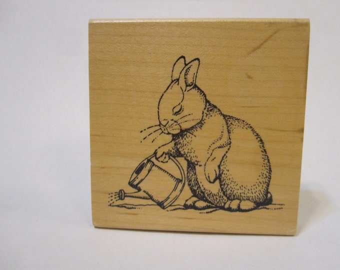 Vintage Rubber Stamp Rabbit With Watering Can Gently Used Stamp PE98 - Etsy