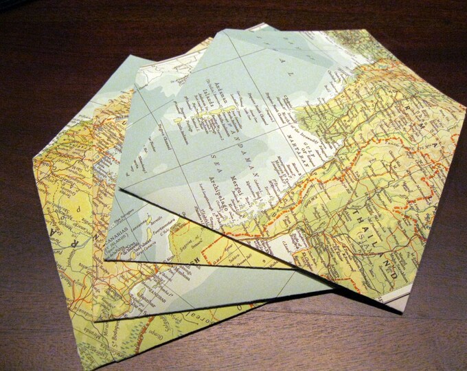Handmade Stationary Vintage MAP Envelopes With Flat Cards - Etsy