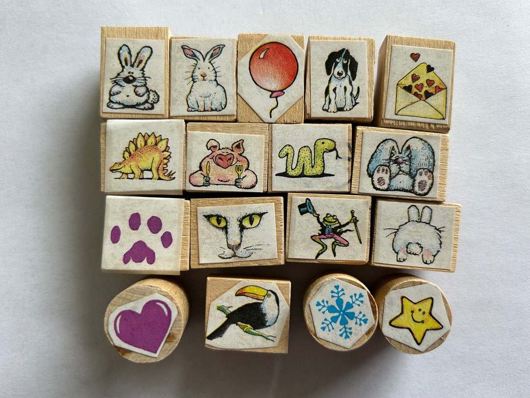 17 Tiny Rubber Stamps Mini Rubber Stamps, All Night Media Used Rubber ...