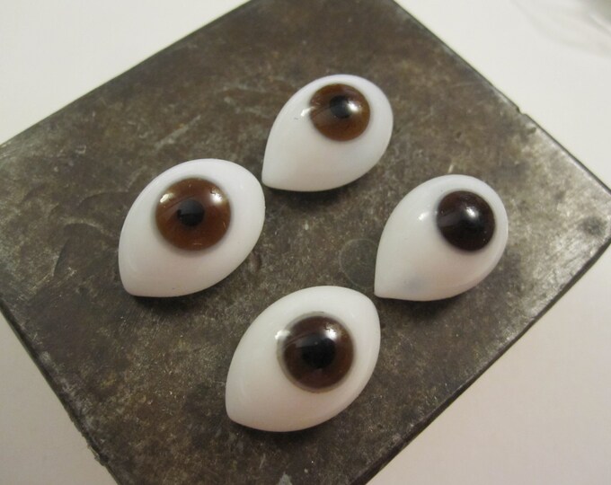 1 Pair Vintage Glass Doll Eyes Oval Pinch Back Eyes 10mm X 16mm Brown Glass Doll Eyes Blown
