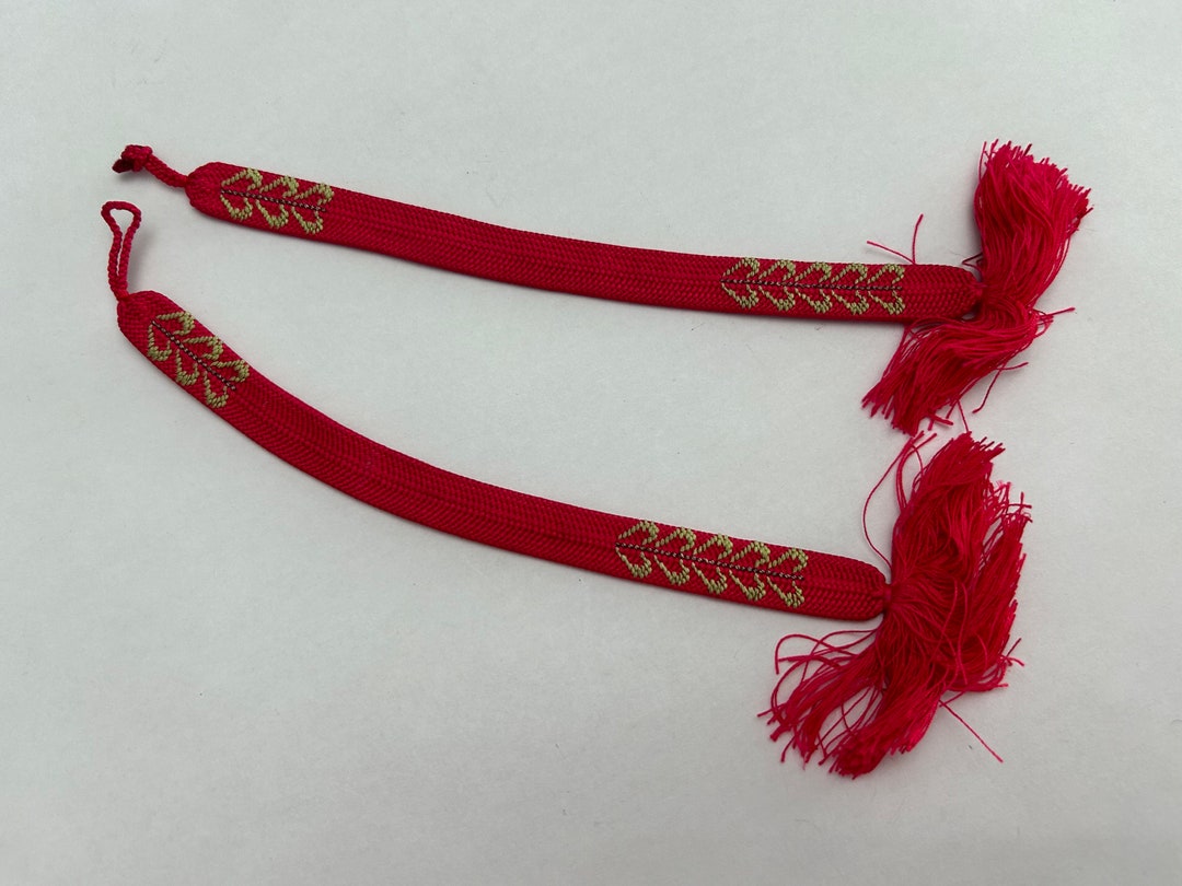 Vintage Haori Himo Ties Haori Himo Cords Dark Pink With Green Pattern ...
