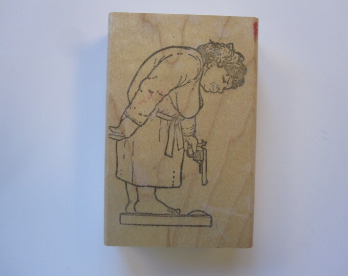 Vintage Rubber Stamp - Woman Pointing Gun at Scale - Used Rubber Stamp ...
