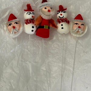 5 Handmade Christmas Picks Hand Painted Spun Cotton Santa Claus, Santa ...