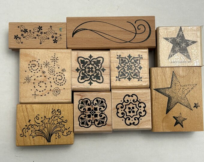 10 Rubber Stamps - Collage Stamps, Stars, Swirl, Tile Designs ...
