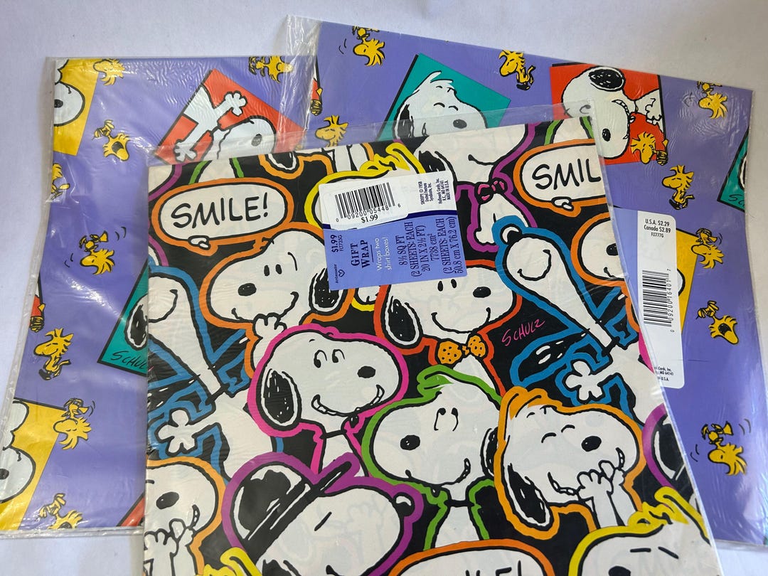 3 Pkgs Gift Wrap Peanuts Snoopy and Woodstock Ambassador Wrapping Paper ...