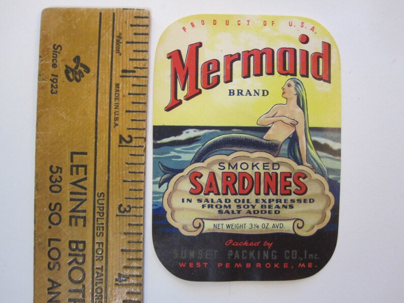 5 Vintage MERMAID Sardines Labels - Vintage Advertising Labels ...