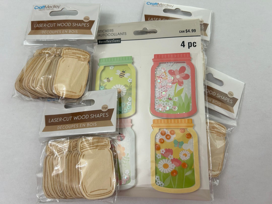 48 Laser Cut Wood Mason Jar Shapes Plus Jar Shaker Stickers - Etsy